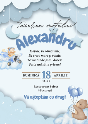 Invitații digitale de Tăiere Moț | Calitate premium | Personalizabile